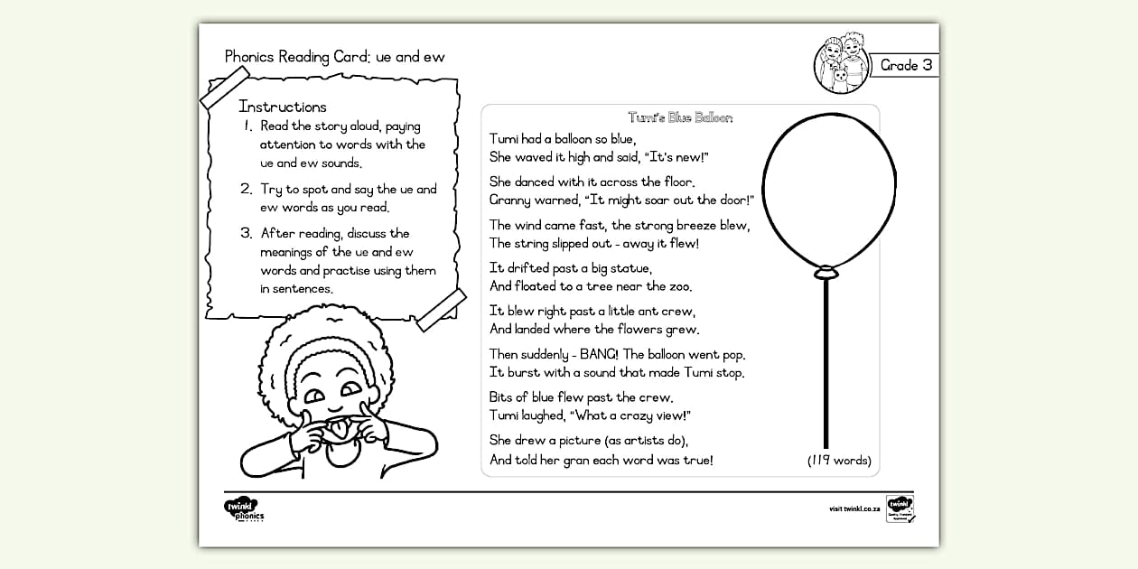 G3 Phonics - T2 - ue and ew sound - Reading Card (CAPS)