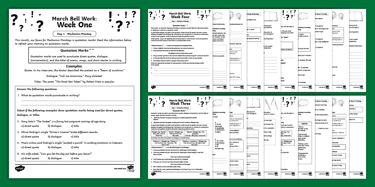 Sixth Grade ELA March Bell Work Bundle (teacher made)