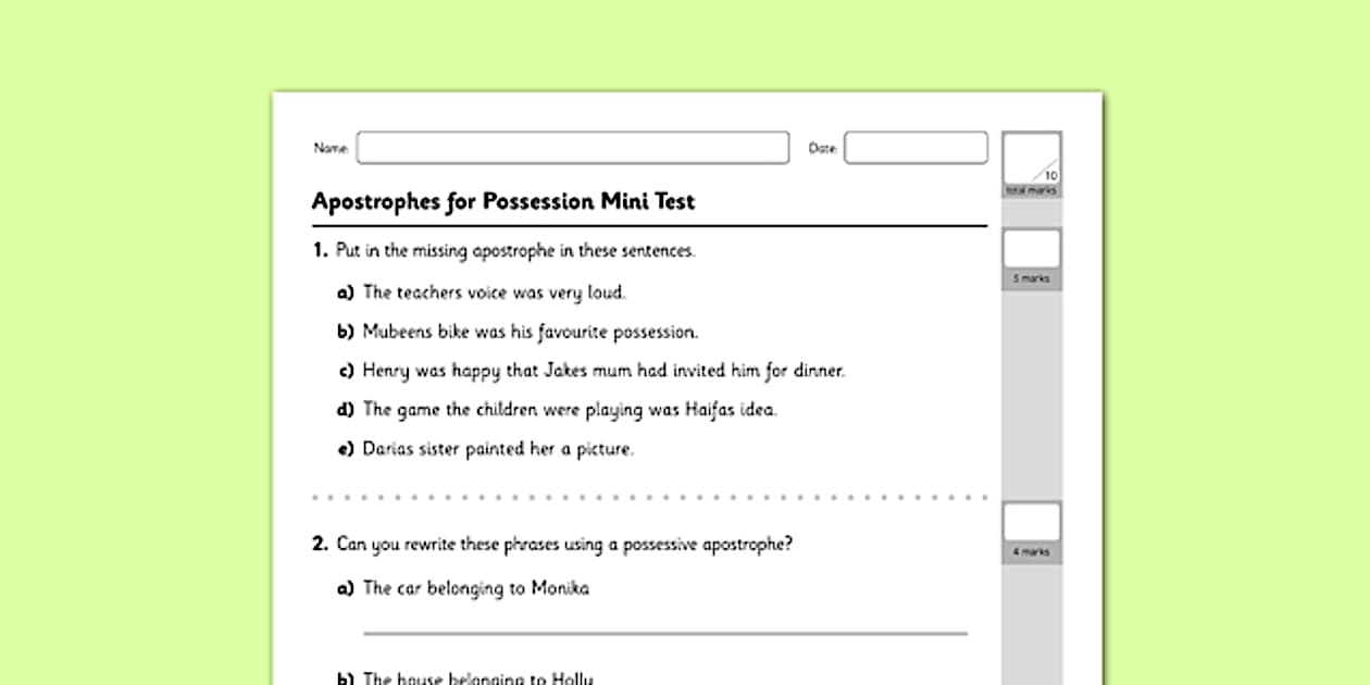 Apostrophes Test | Apostrophes for Possession | SPaG