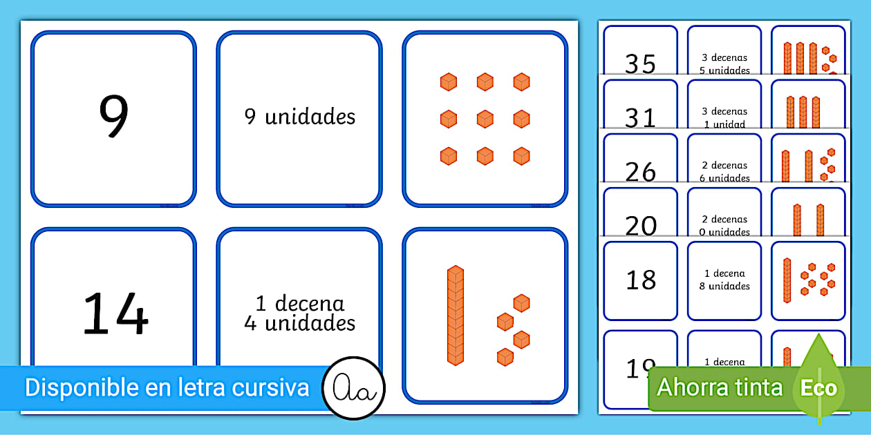 Tarjetas: Valor posicional al 50 decenas y unidades- Guía de trabajo