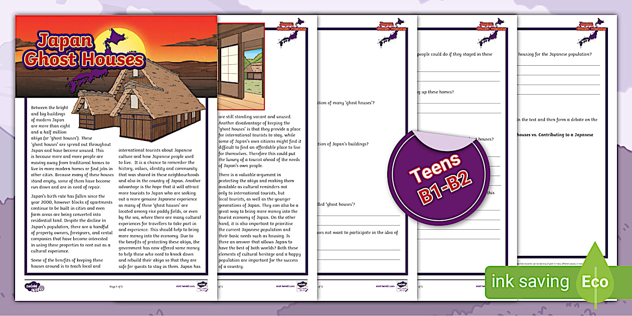 ESL Reading Comprehension: Japan Ghost Houses [Teens, B1-B2]