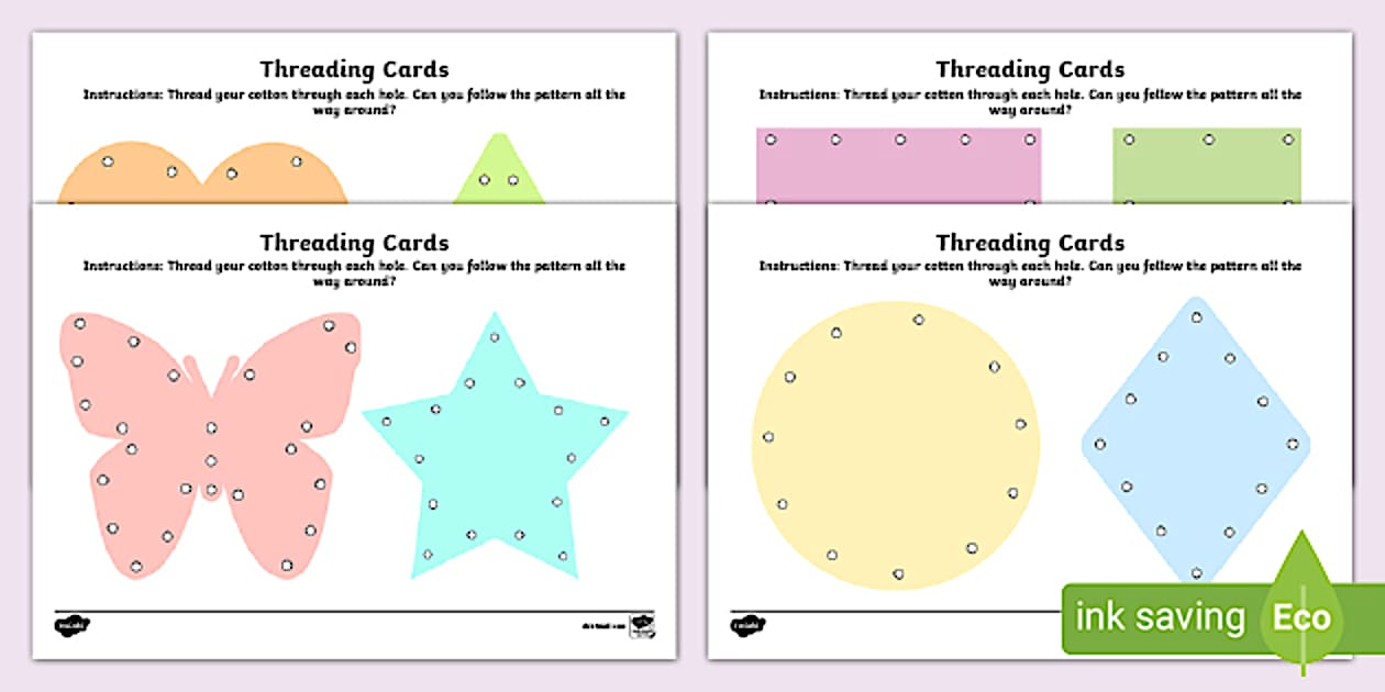 OT: Threading Cards Fine Motor Skills Worksheet | Twinkl
