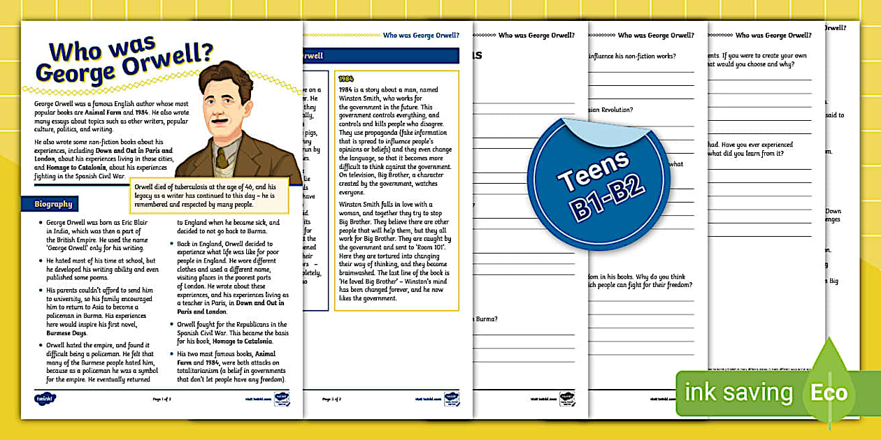 ESL Who was George Orwell? Reading [Teens, B1-B2] - Twinkl