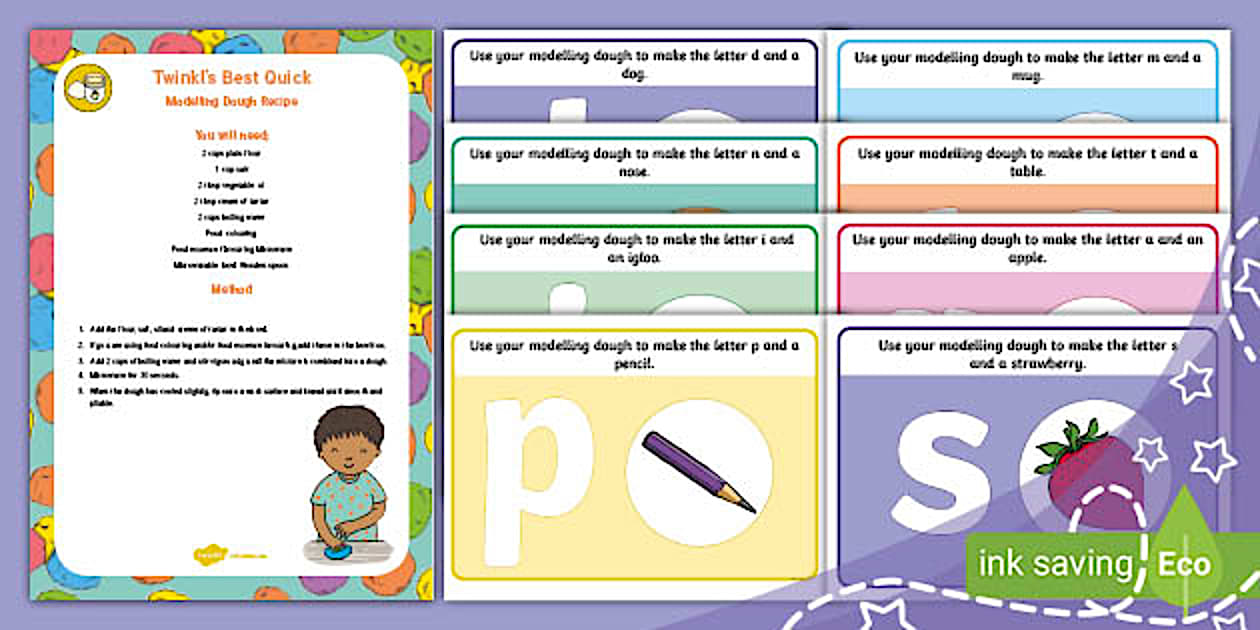 Phase 2 Phonics Modelling Dough Pack: Recipe and Mat