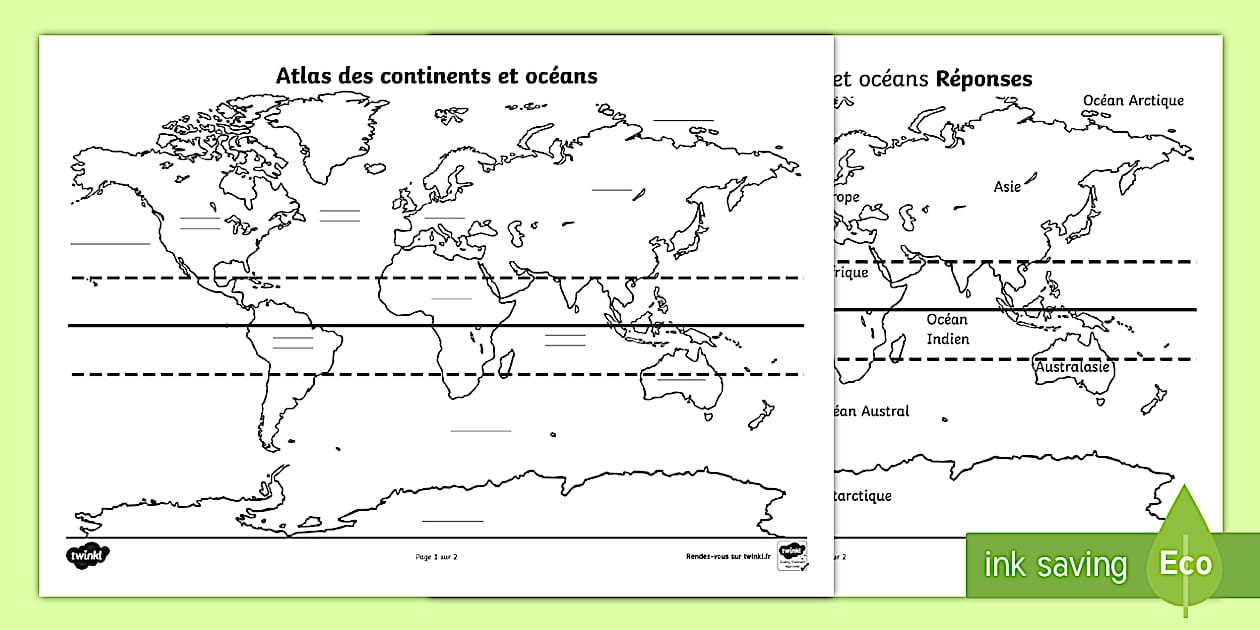 Atlas à compléter : Les continents et océans