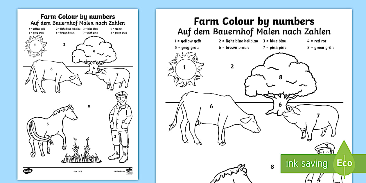Farm Colour by Numbers English/German (teacher made)