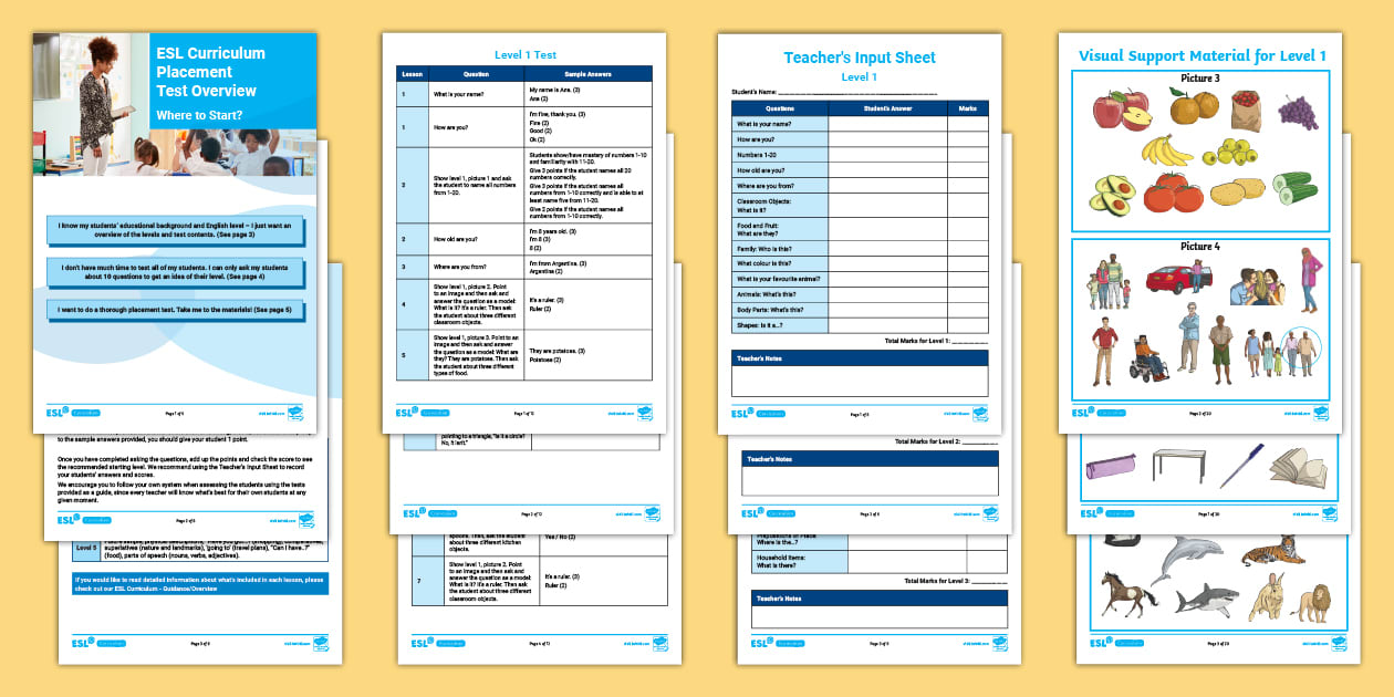 ESL Curriculum Placement Test Part 1 (Levels A1-A2) - Twinkl