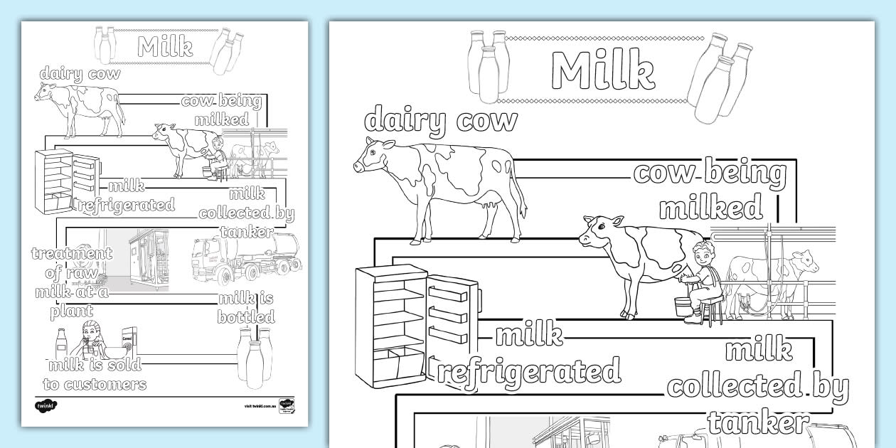 From Cow to Bottle Colouring Sheet (teacher made) - Twinkl