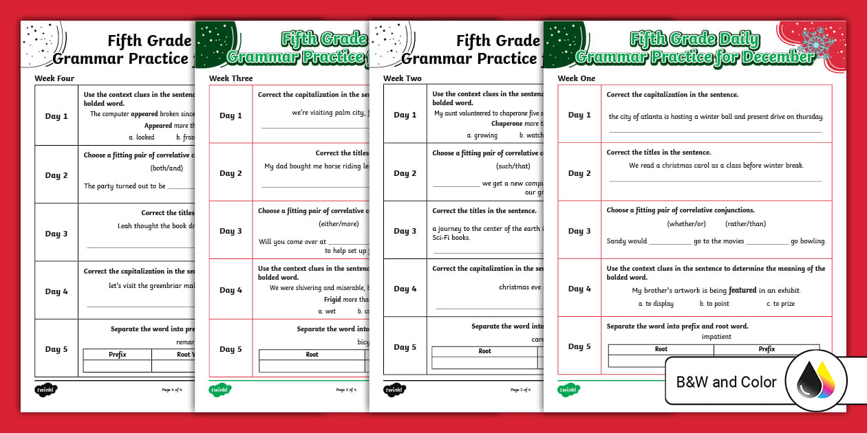 Fifth Grade Grammar Daily Grammar Practice for December