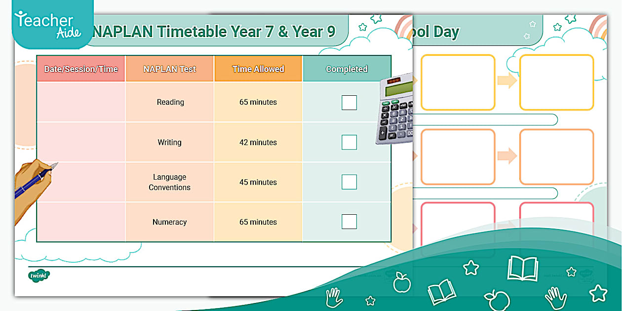 NAPLAN Visual Timetable to Support Year 7 and Year 9 Students