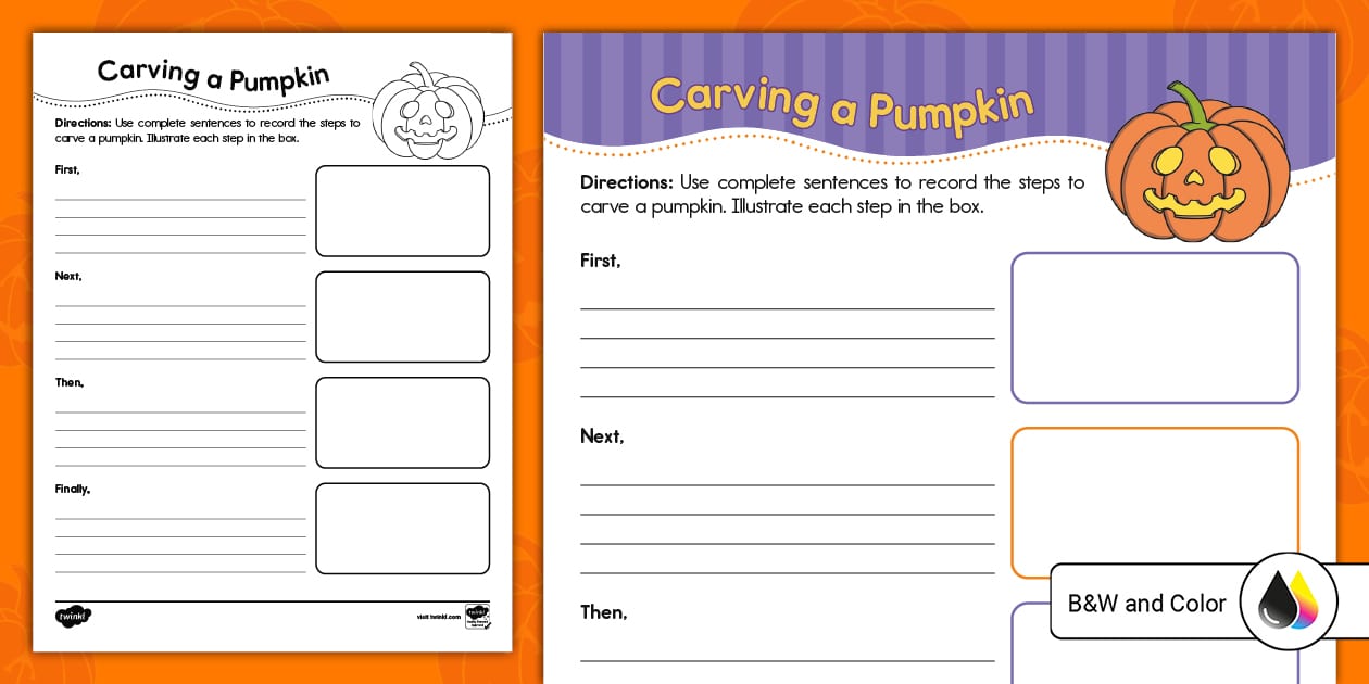 Second Grade Carving a Pumpkin Procedural Writing Worksheet