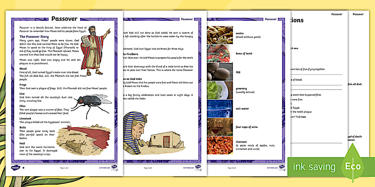 Lower Ability LKS2 Passover Differentiated Reading Comprehension Activity
