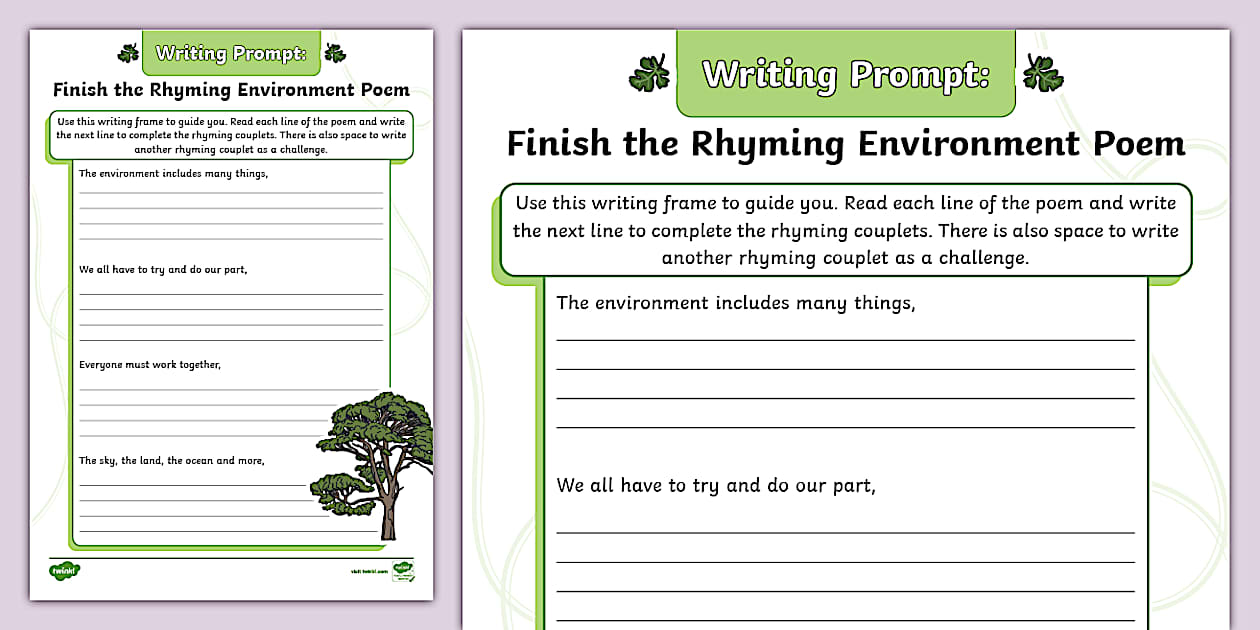 Writing Prompt: Finish the Rhyming Environment Poem - Twinkl