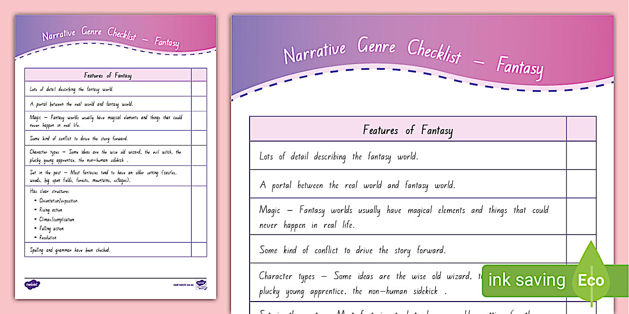 Narrative Genres Writing Checklist - Fantasy - Twinkl