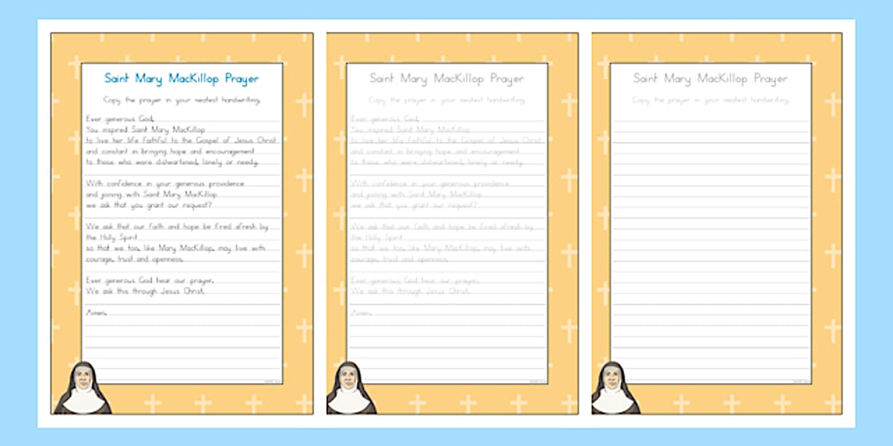 Saint Mary MacKillop Handwriting Practice Worksheet / Worksheet-Australia,