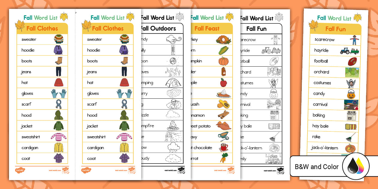 Kindergarten Fall Mini Word Lists (teacher made) - Twinkl