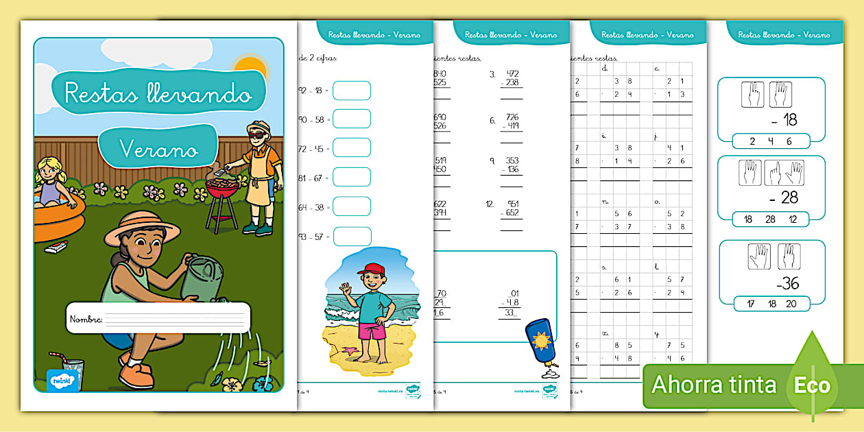 Cuadernillo de verano: Restas con llevadas - 2 primaria
