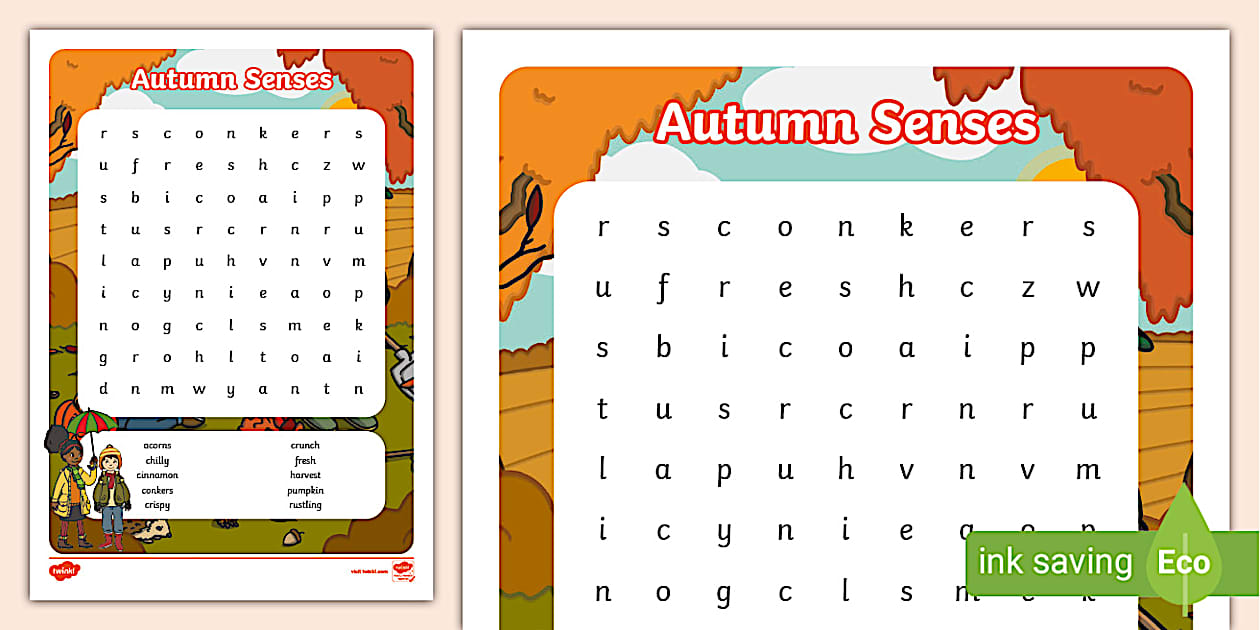 Autumn Senses Word Search (teacher made) - Twinkl