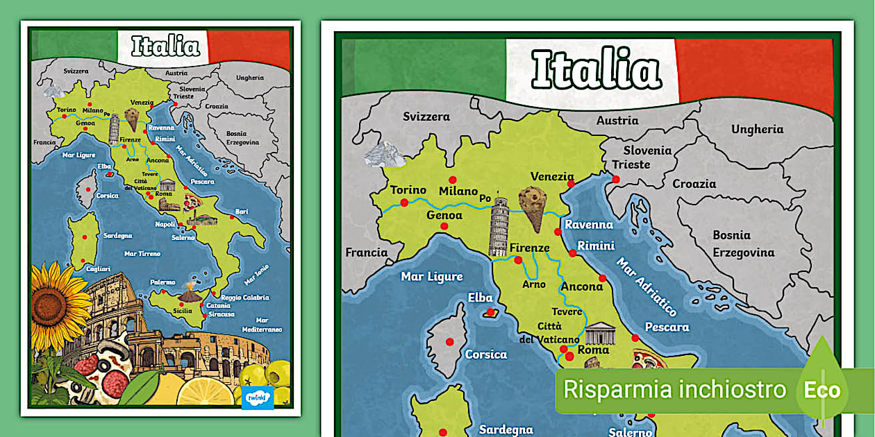 Mappa Italiana con Disegni (teacher made) - Twinkl