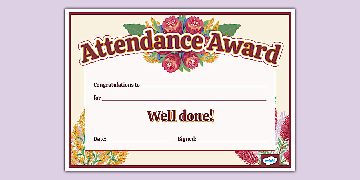 Australian Flora and Fauna Themed Attendance Certificate