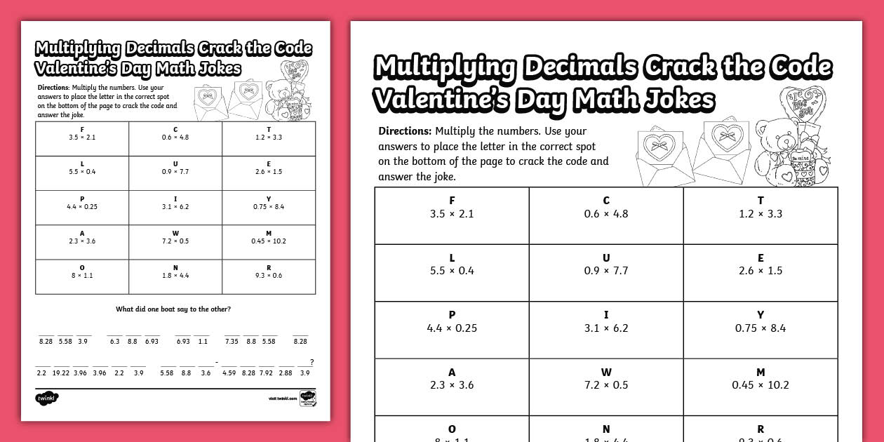 7th Gr Multiplying Decimals Crack the Code Activity - Twinkl