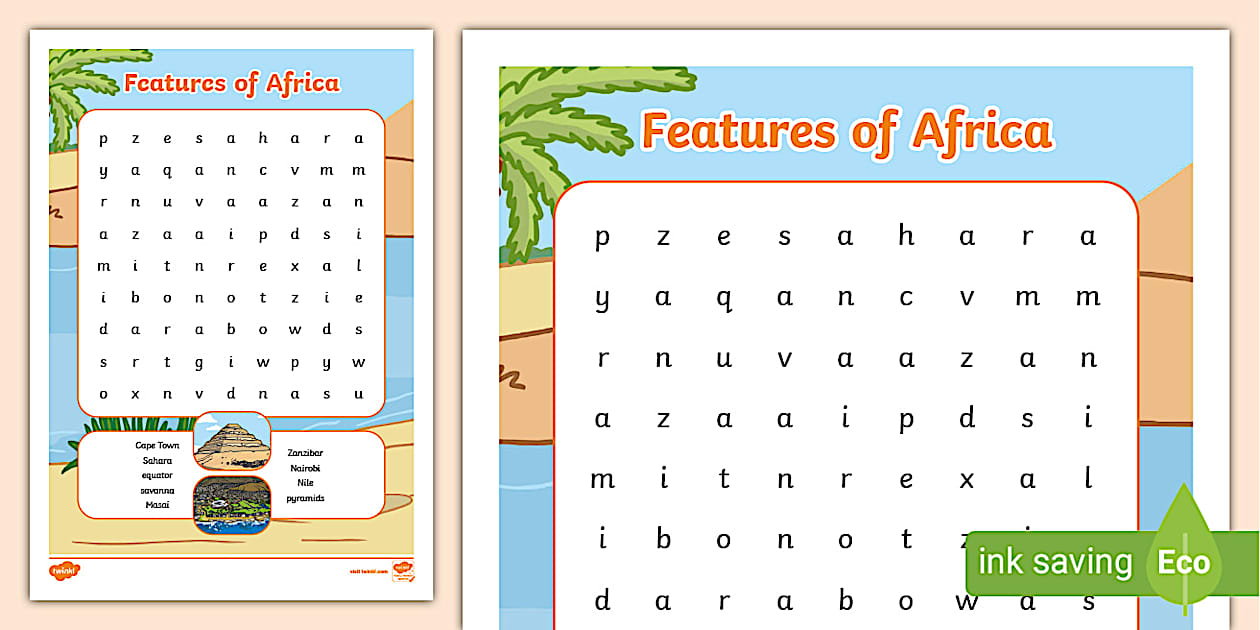 Features of Africa Word Search (teacher made) - Twinkl