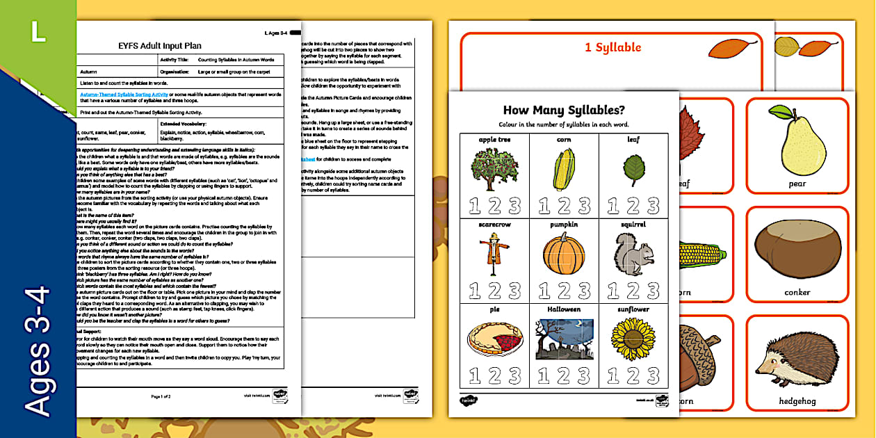 EYFS Counting Syllables in Autumn Words Adult Input Plan