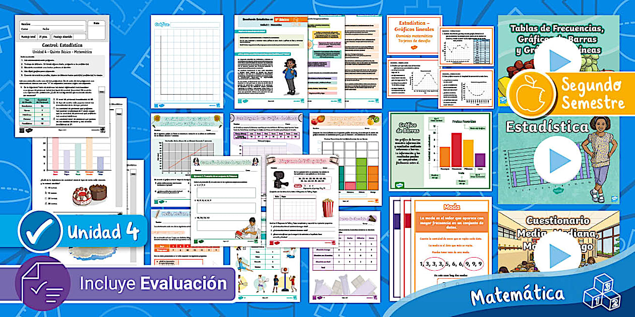 Pack recursos matemática Estadística 5° básico quinto unidad 4