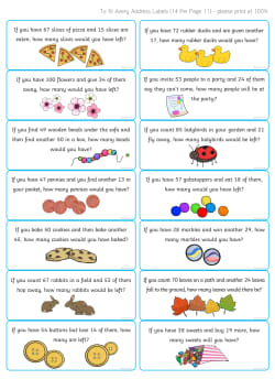 Addition and Subtraction to 100: Word Problem Labels