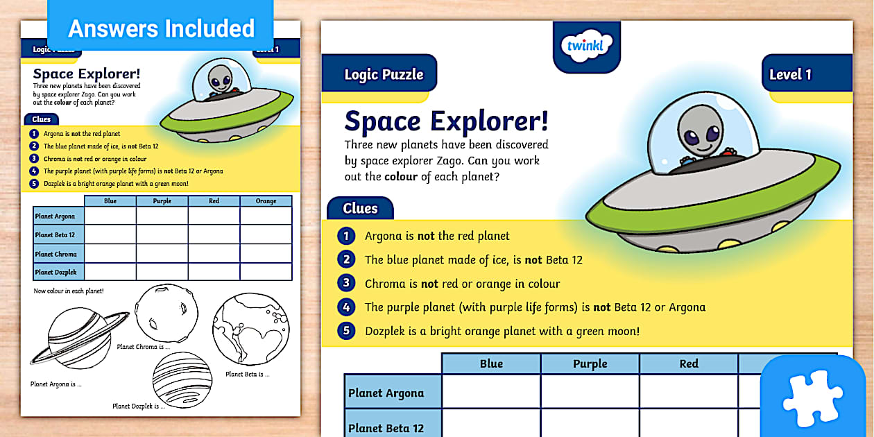 Space Explorer Fun Logic Puzzle - Twinkl - Kids Puzzles