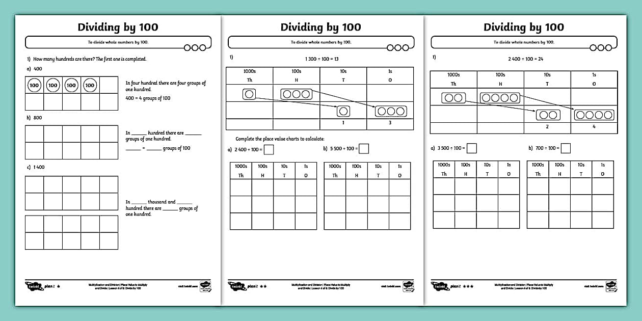 👉 Dividing by 100 Differentiated Activity Sheets - Twinkl