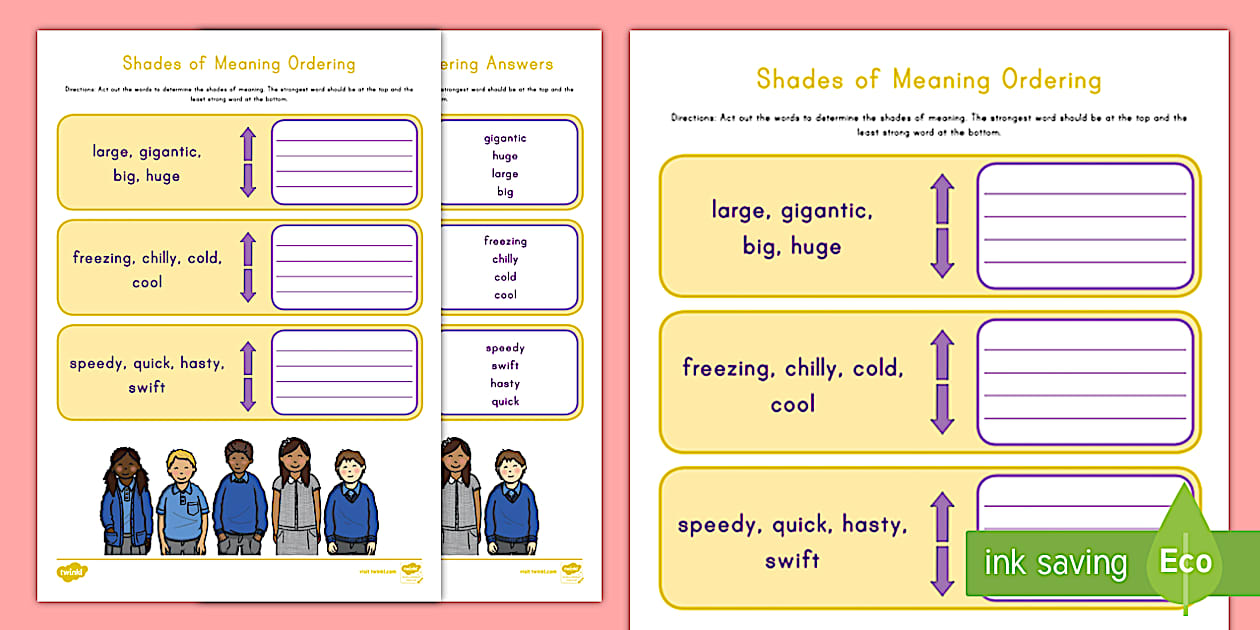 Shades of Meaning: Ordering by Word Nuance Worksheet