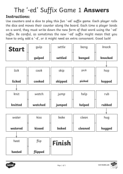 Suffix '-ed' Board Game Board Game (teacher made)
