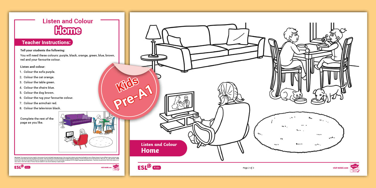 ESL Listen and Colour Activity Sheet (teacher made) - Twinkl
