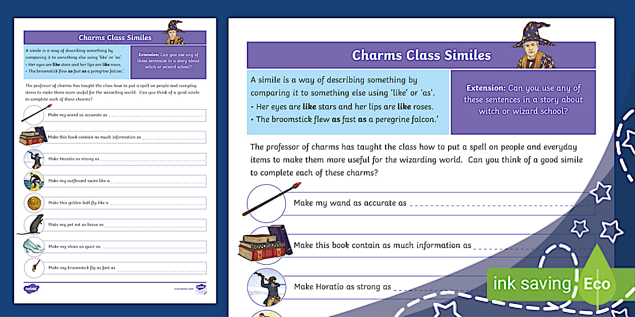 Charm Class Similes (Ages 7 - 11) (Hecho por educadores)