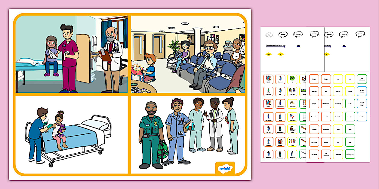 At the Doctors Colourful Semantics Picture Scene - Twinkl