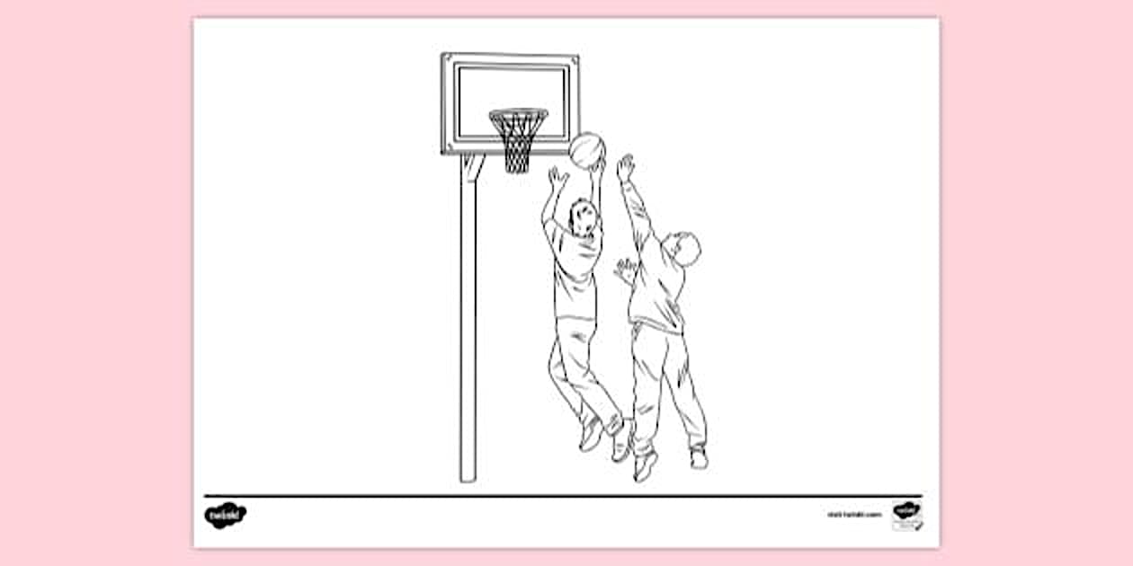 Students Playing Basketball Break Time | Colouring Sheets