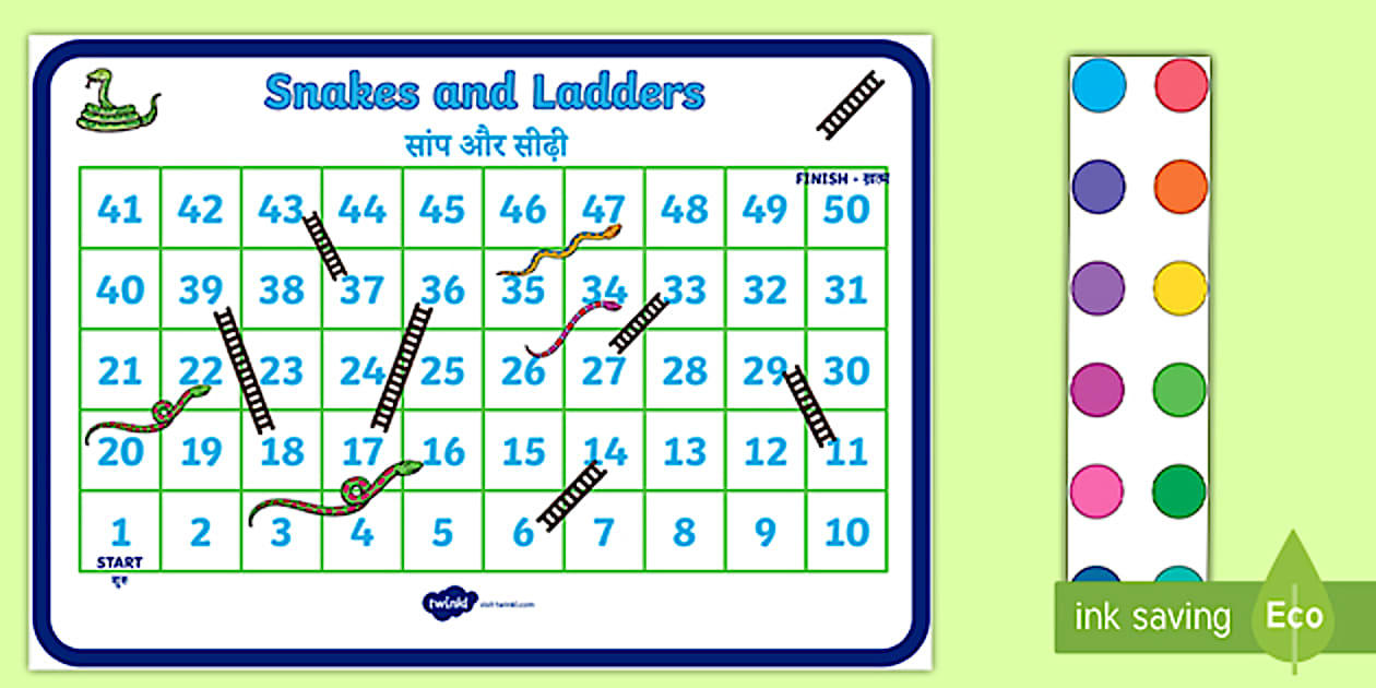 Snakes and Ladders (1-50) (English/Hindi) (teacher made)