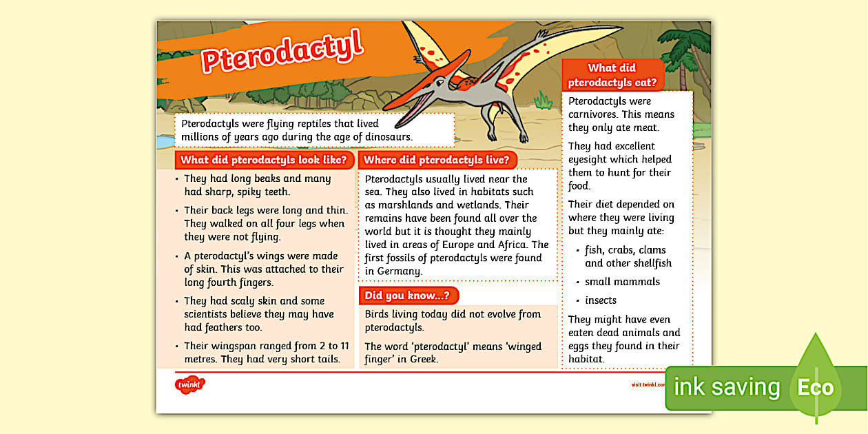 Pterodactyl Fact File (teacher made) - Twinkl