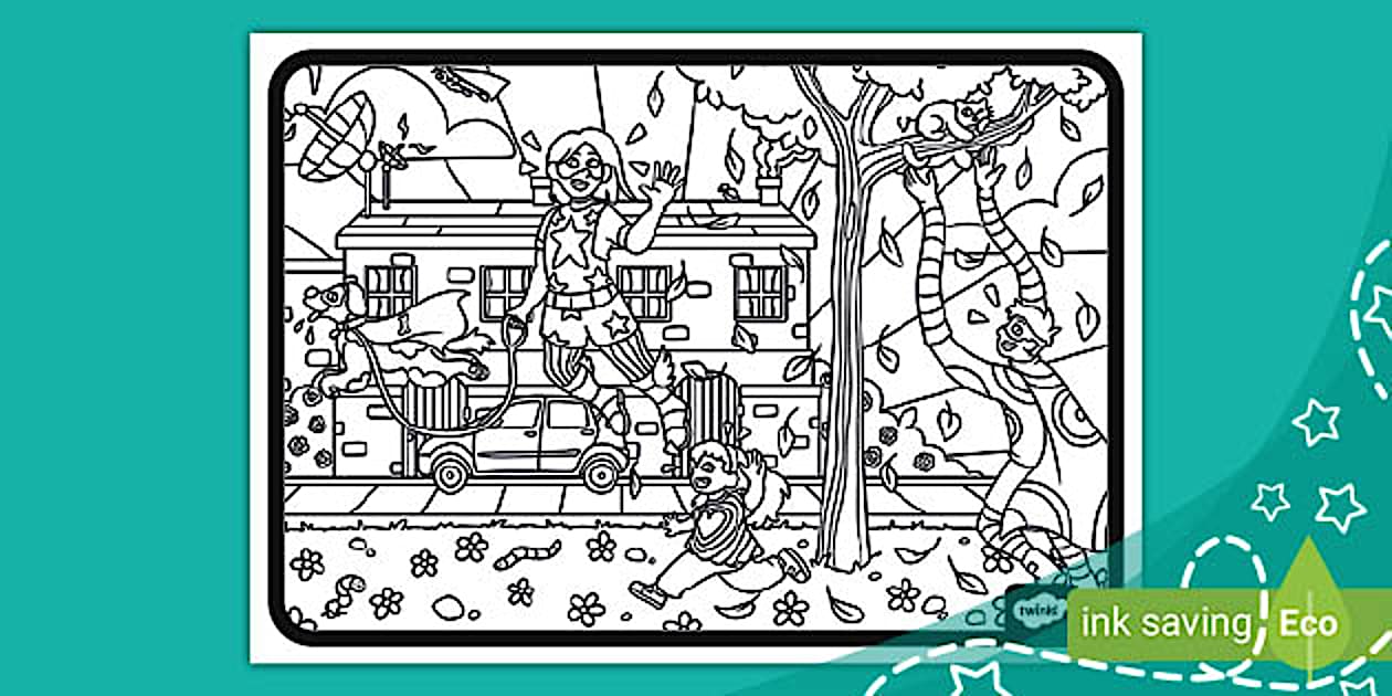 Busy Picture Superhero Colouring Page (teacher made)