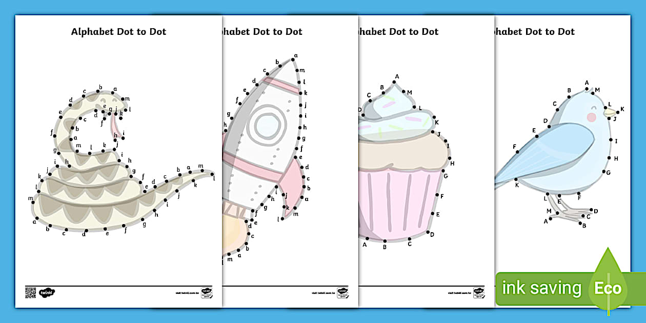 Dot to Dot Worksheets A-M (teacher made) - Twinkl