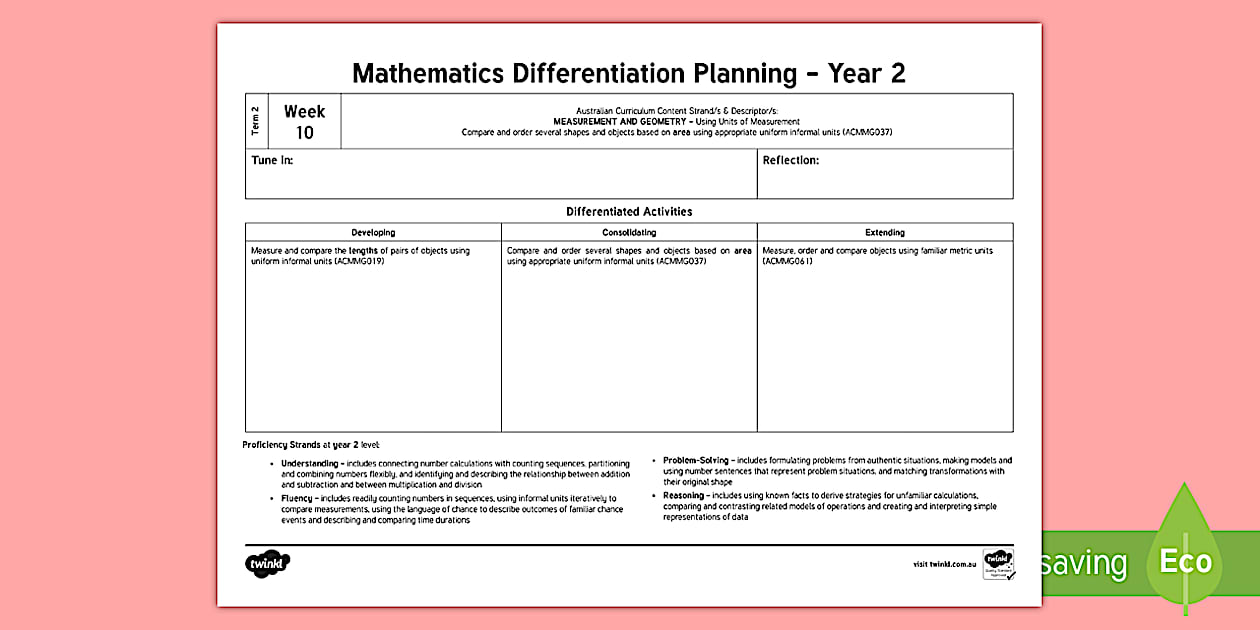 Year 2 Area Mathematics Differentiated Plan - Twinkl