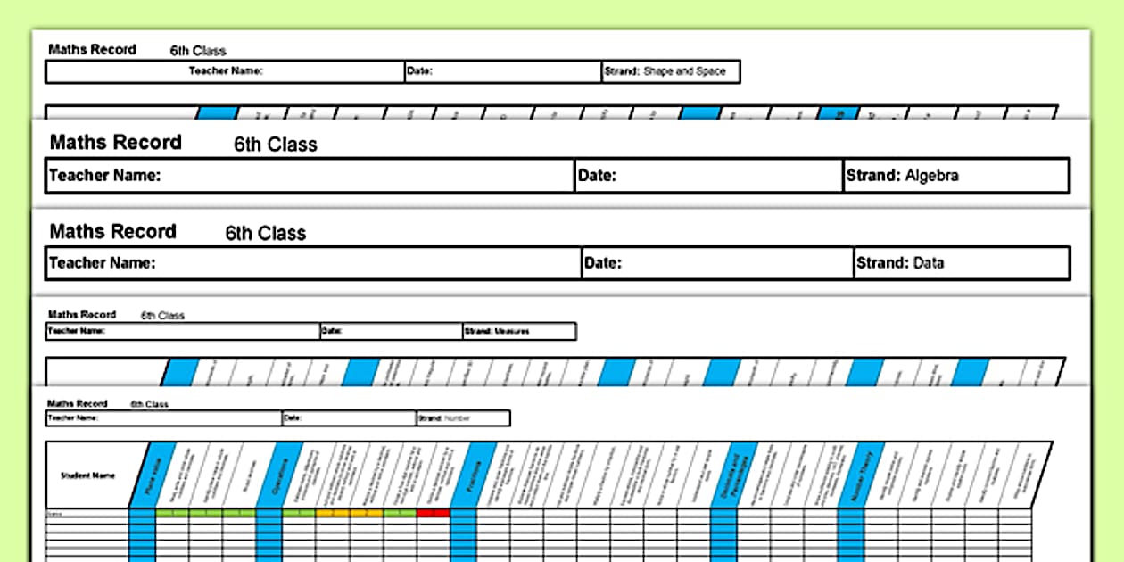 6th Class Maths Record Spreadsheet (teacher made) - Twinkl