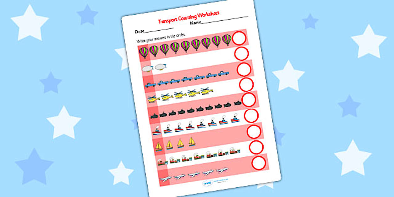 Editable My Counting Worksheet (Transport) (teacher made)