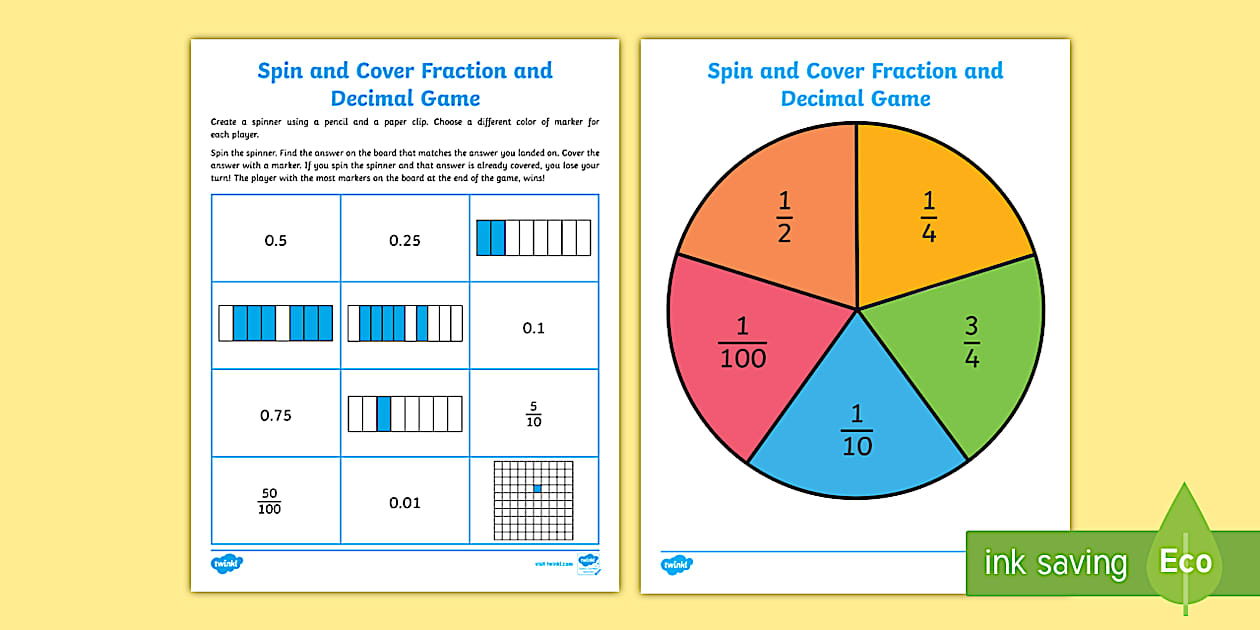 Spin and Cover Fractions and Decimals Game - Twinkl - USA