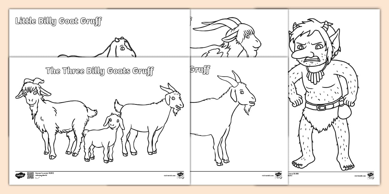 The Three Billy Goats Gruff Colouring Sheets - Twinkl