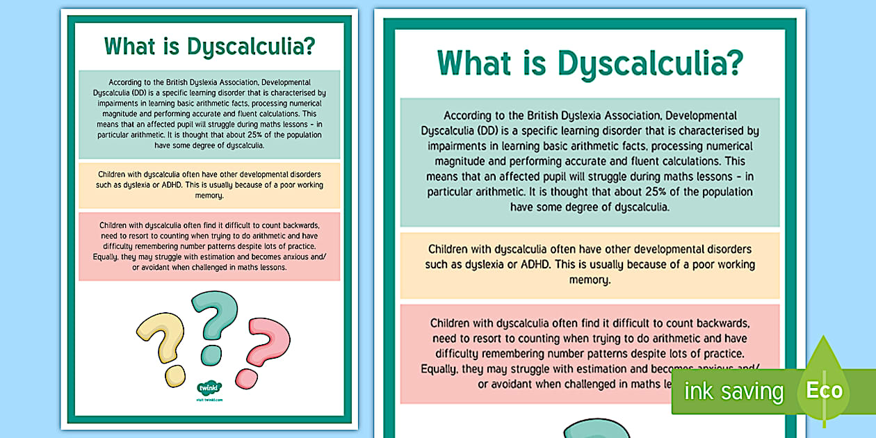 What Is Dyscalculia? A4 Display Poster (teacher made)