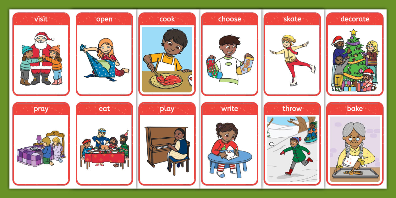 クリスマス英単語・英文｜ Winter Verb Christmas Verb Cards in English