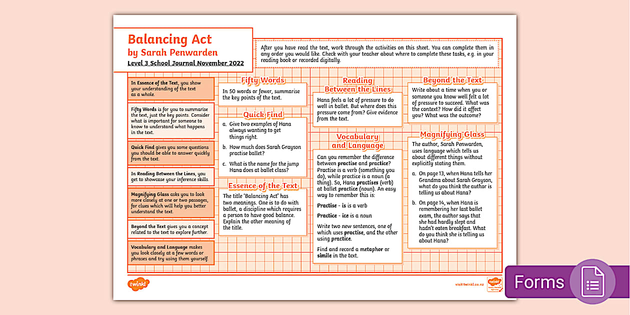 Level 3 November 2022 Journal: Balancing Act (Comprehension)