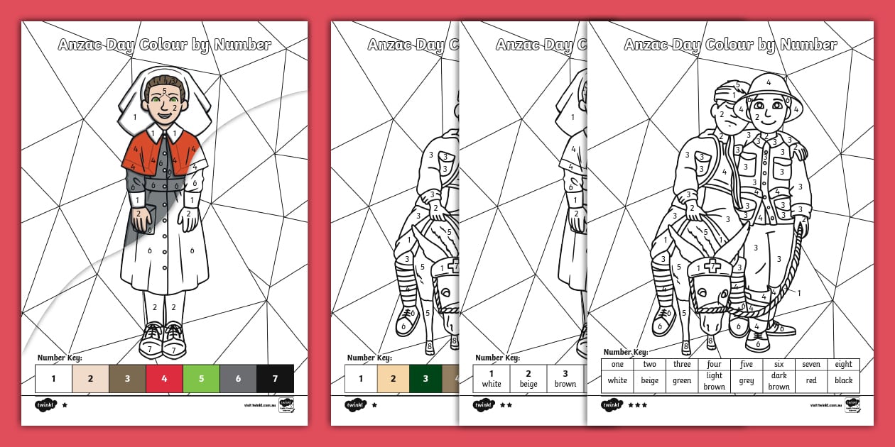 ANZAC Day Colour By Number - Differentiated (teacher made)